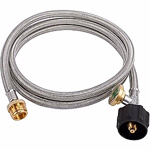 HYDDNice 6FT Propane Hose with Gauge Stainless Steel Braided Propane Hose Converts 1lb Portable Appliances to 5-40lbTank,for Propane Stove, Heater, Tabletop Grill