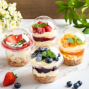 TOFLEN 50 Pack 8 oz Plastic Dessert Cups with Dome Lids, Clear Disposable Yogurt Parfait Cups with Lids, Individual Party Serving Snack Cups for Fruit Dessert Cake Pudding