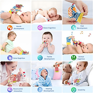 Soft Baby Rattle Toys Foot Finder Socks Wrists Rattles, Ankle Leg Hand Arm Bracelet Activity Rattle, Present Gift for Newborn Infant Babies Boy Girl Bebe 4pcs