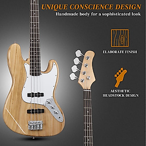 Ktaxon Electric Bass Guitar with 20Watt Amplifier, 4 String Right Handed Electric Bass Kit for Beginner & Professionals W/a Bag, Shoulder Strap, Guitar Pick, Wrench Tool(Burlywood)