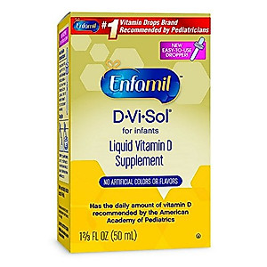 Enfamil Baby Vitamin D-Vi-Sol Vitamin D Liquid Supplement Drops for Infants, Supporting Strong Teeth & Bones in Newborn Babies, Easy-to-Use, Gluten-Free, 50 Day Supply, Dropper Bottle