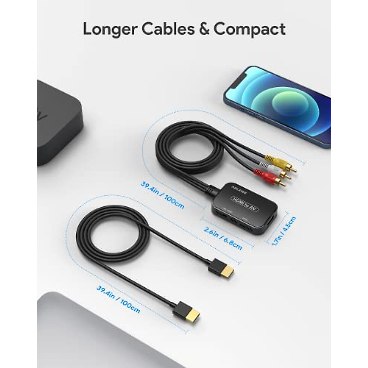 ABLEWE HDMI to RCA Converter, HDMI to RCA Adapter, HDMI to AV 3RCA CVBs Composite Video Audio Converter Adapter for TV Stick/Roku/Apple TV/PC/Laptop/Xbox/HDTV ( with HDMI Cable & USB Cable)