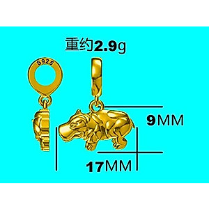 BOLENVI Hippo Hippopotamus Africa 925 Sterling Silver Pendant Charm Bead For Pandora & Similar Charm Bracelets or Necklaces