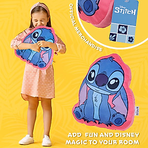 Disney 3D Plush Pillow Cushions for Bed Kids Throw Pillows Bedroom Accessories Travel Nursery Soft Feel Decorative Cushion Stitch Gifts for Kids (Blue/Pink Stitch)