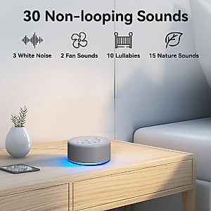 Sleep Sound Machine White Noise Machine 30 Non Looping Sounds 12 Night Light Colors 5 Timers 36 Adjustable Volume Memory Function Brown Noise Sounds Machine for Baby Kids Adult & Home Office Travel