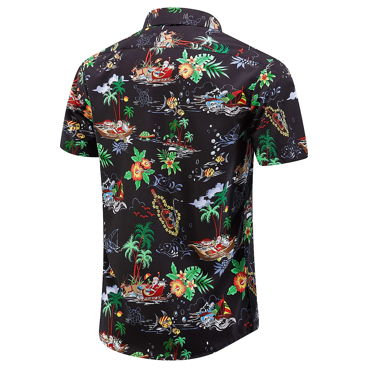 EUOW Men Christmas Button Down Shirt for Men Short Sleeve Funny Santa Hawaiian Vacation Shirts（Christmas Black,L