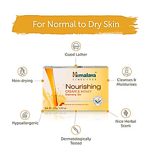 Himalaya Nourishing Cream & Honey Cleansing Bar, Face and Body Soap for Soft Skin, 4.41 oz, 6 Pack