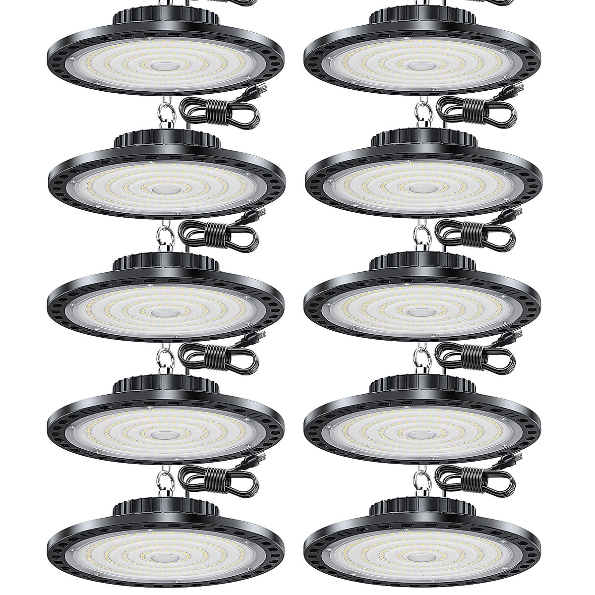 XINGHUANLIT UFO Led High Bay Light 10 Pack, 100W 15000lm High Bay Led Lights 6500K with 6.65ft Plug, High Bay LED Shop Lights IP65, Commercial Bay Lighting AC 85-265V for Garage Workshop Warehouse
