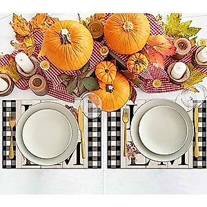 Fall Placemats Set of 4,12x18 Inch Home Sweet Home Buffalo Plaid with Pumpkin Heat-Resistant Place Mats,Seasonal Autumn Table Decors for Farmhouse Kitchen Dining Thanksgiving Holiday Party