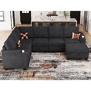 Belffin Modular Sectional Sofa with Storage, L Shaped Sectional Couch with Chaise. Convertible Corner Sectional Couch for Living Room. Dark Gray Couch.
