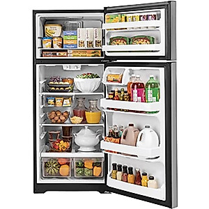 GE GTE18GSNRSS 28 Energy Star Qualified Top Freezer Refrigerator with 17.52 cu. ft. Capacity LED Lighting Adjustable Glass Shelves and Upfront Temperature Controls in Stainless Steel
