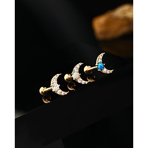 Jewseen 14K Gold Cartilage Earrings 16g Tragus Earring Moon Helix Rings Star Conch Piercing Lightning Cartilage Stud Body Jewelry