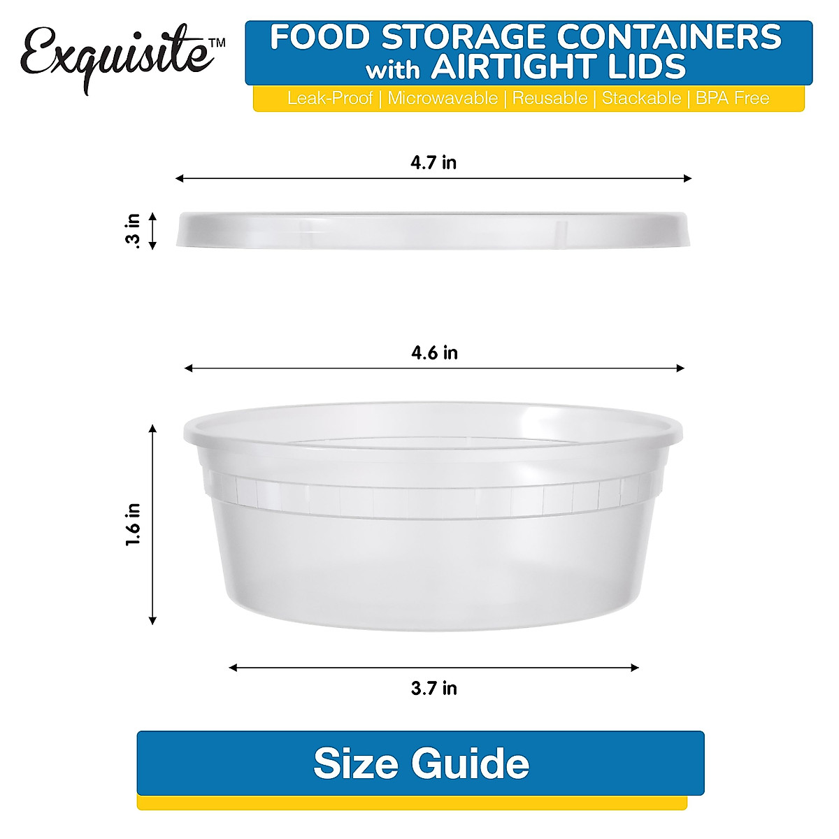 Exquisite Disposable 8 oz Plastic Containers With Lids - 48 Pack - Leak Resistant, Stackable, Microwave & Freezer Safe - Clear Rectangular Deli Containers