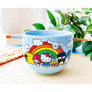 Toynk Sanrio Hello Kitty and Friends Rainbow Ceramic Ramen Bowl and Chopstick Set