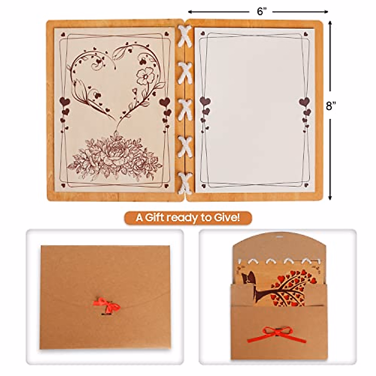 DEPLEE Heart Tree Wooden Cards, Anniversary Card for Her with Romantic Wood Card Design, Love Wood Greeting Card, Happy Anniversary Card Wood, Birthday Cards for Women, Mothers, Wife, Mom |6x8 in