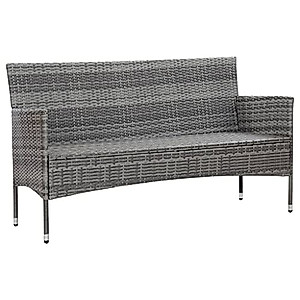vidaXL 3-Seater Patio Sofa with Cushions Garden Outdoor Balcony Courtyard Seat with Pillows Pads Poolside Seatings Furniture Gray Poly Rattan