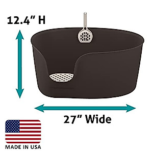 Richell PAW TRAX High Wall Cat Litter Box XL, High Sides Cat Litter Box with Scoop, Perfect for Multi Cat Households