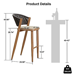 PURPLE LEAF Bar Stool Set of 2 Outdoor Bar Chairs with Footrest Aluminum Bar Height Stools Wicker Brown Barstools