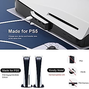 5 Ports USB Hub for PS5 - USB 2.0 Hub High-Speed Expansion USB Charger Splitter Adapter with 4 USB + 1 USB C Port, Compatible with Playstation 5 Accessories Game Console Headset