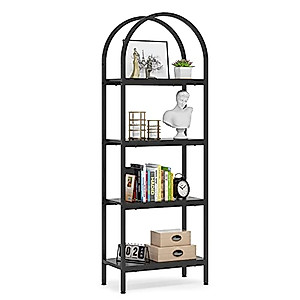 Tribesigns 4-Tier Open Bookshelf, 70.8" Wood Bookcase Storage Shelves with Metal Frame, Freestanding Display Rack Tall Shelving Unit for Office, Bedroom, Living Room, Easy Assembly (Black, 1PC)