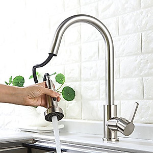 HOMELODY Pull Down Faucet Replacement Head, 2 Functions Kitchen Faucet Sprayer Head, G 1/2 Pull Out Spray Head for Kitchen Faucet, Brushed Nickel Kitchen Sink Faucet Head