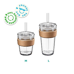 KeepCup Cold Cup - Brew Cork Tempered Glass Ice Coffee Tumbler with Recovered Cork Band, Lid and Straw - 16oz (454ml)