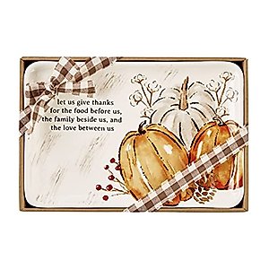 Mud Pie Pumpkin Small Harvest Platter, Let Us, 7" x 10.5", 7" x 10 1/2"