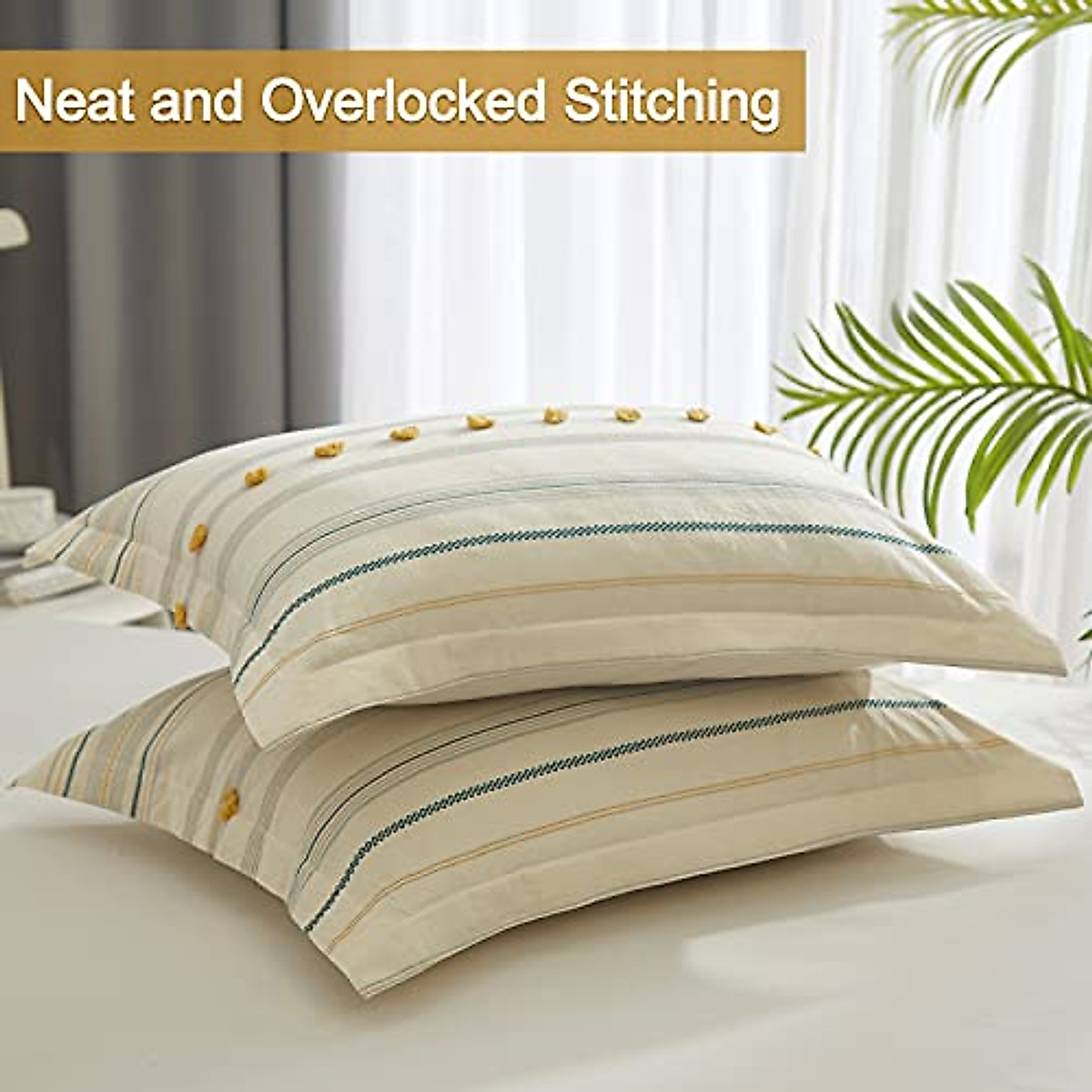 PHF 100% Cotton Tufted Duvet Cover Set King Size, 3pcs Boho Textured Jacquard Comforter Cover Set, Yarn-Dyed Decorative Duvet Cover with Pillow Shams Bedding Collection, 106"x 92", Ivory & Yellow