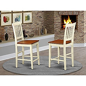 East West Furniture Vernon Counter Bar Stool-Pub Height Wooden Chairs, Set of 2, Buttermilk & Cherry