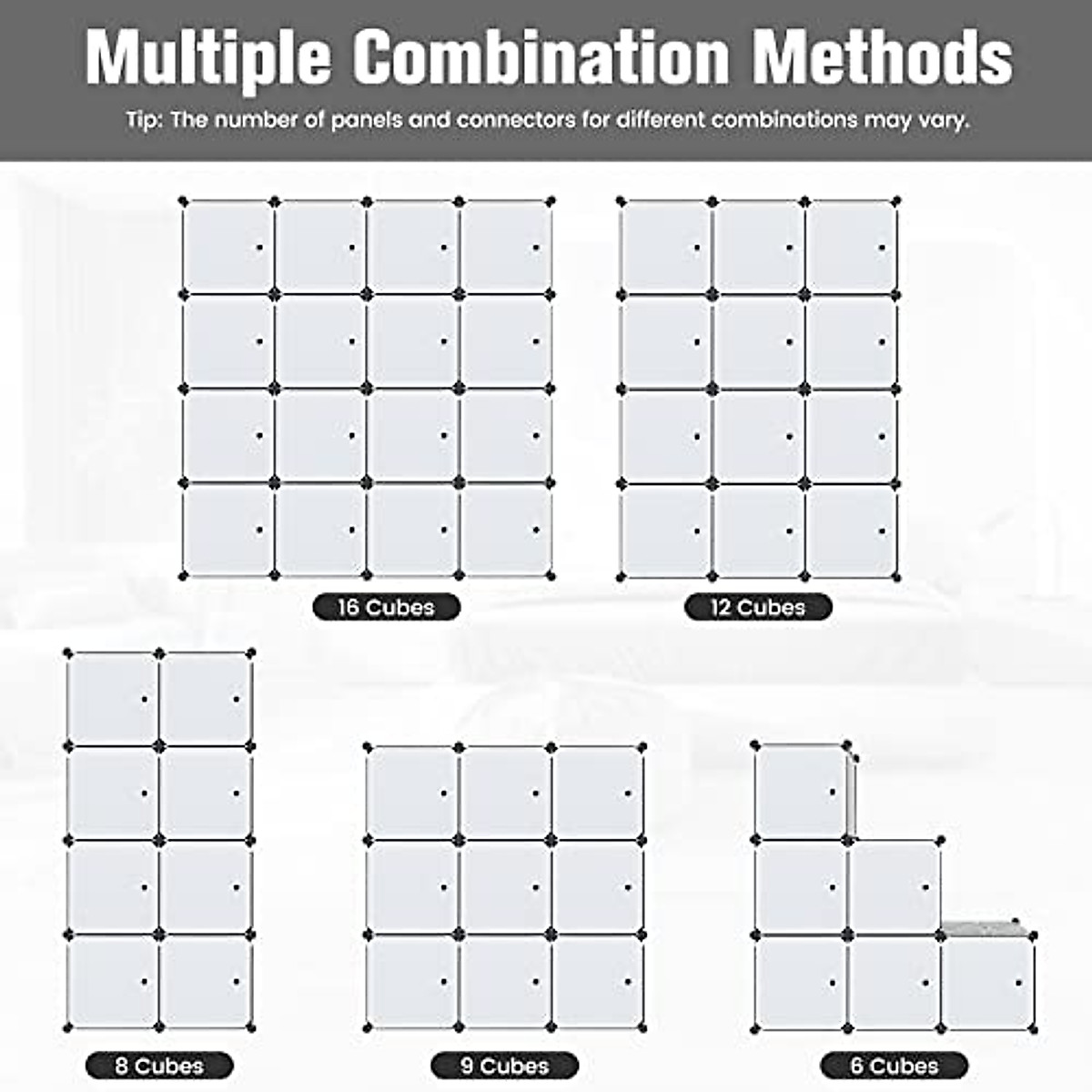 GOFLAME Portable Wardrobe Closet, 16-Cube Storage Organizer with 16 Doors & 2 Hanging Rods, Modular Clothes Dresser, Bedroom Armoire, Cube Shelf Cabinet for Clothes, Toys, Towels, Books, Tools