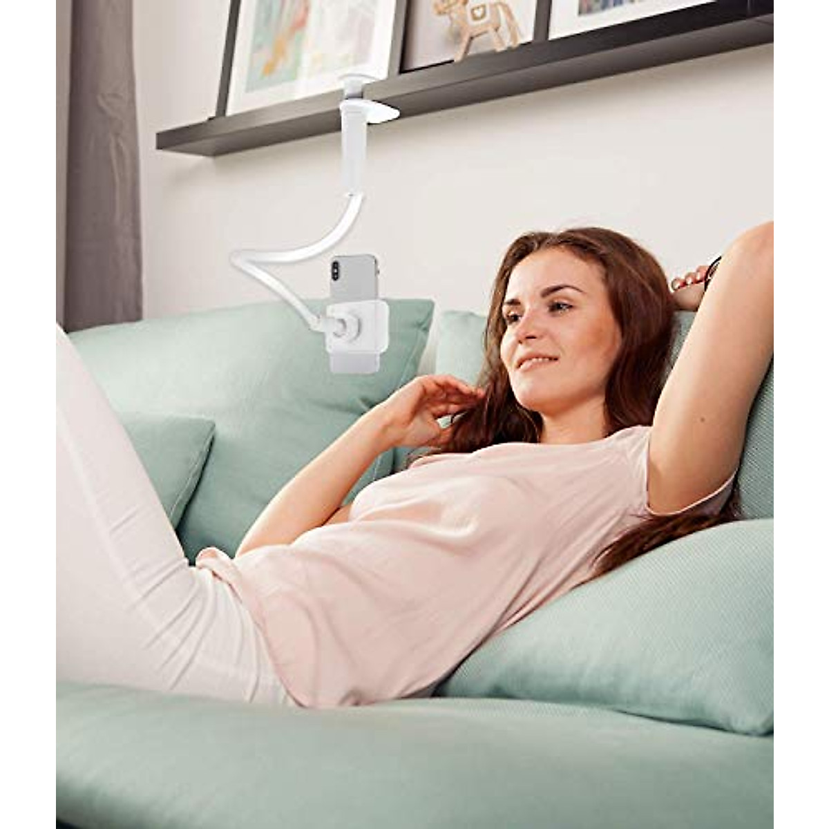 Aduro Phone Holder for Desk Gooseneck Bed Mount Cell Phone Stand Clamp with Adjustable Arm Compatible with All iPhone Galaxy Pink