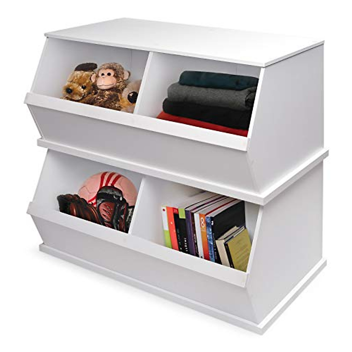 Stackable Wooden 2 Bin Open Storage Toy Organizing Cubby