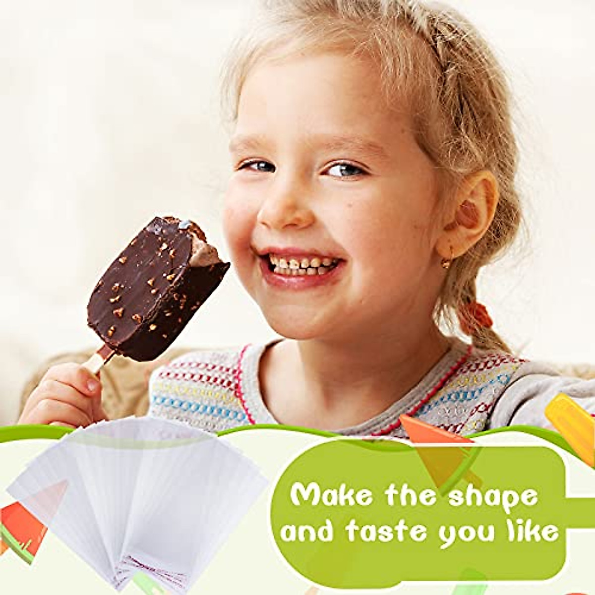 Patelai 400 Pieces Ice Cream Sticks and Bags Set Include 300 Pieces Self-adhesive Pop Bags Clear Ice Cream Bags Self Sealing and 100 Pieces Wooden Ice Cream Sticks Ice Cream Sticks for Summer Party