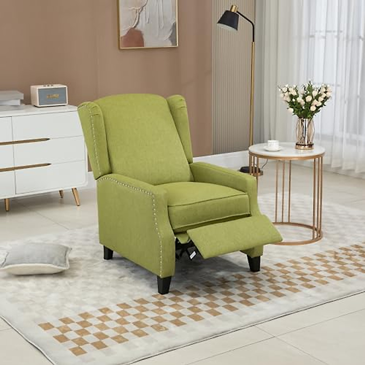 Kakotito Modern Upholstered Leisure Chair, Recliner Accent Chair with Lumbar Support for Living Room and Bedroom (Olive Green)