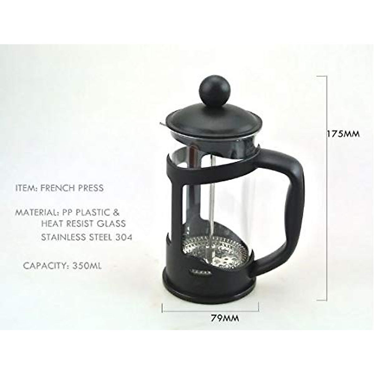 Classic Continental 350ml Black Cafetière – Premium Manual 3 Cup French Press Coffee Maker with Toughened Shockproof Glass Pot and Plunger Filter for Ground Beans Espresso Tea
