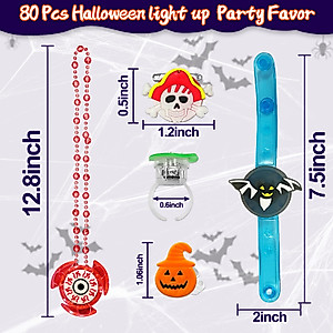 80 Pcs Halloween Party Favors for Kids Halloween Glow in the Dark Toys Rotating Spin Light Up Necklaces LED Bracelets Flash Rings Brooches Hair Lights Halloween Treats Gifts Bag Fillers Party Supplies