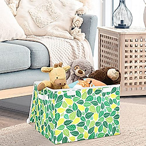 CaTaKu Abstract Leaf Storage Bins with Lids and Handles, Fabric Large Storage Container Cube Basket with Lid Decorative Storage Boxes for Organizing Clothes