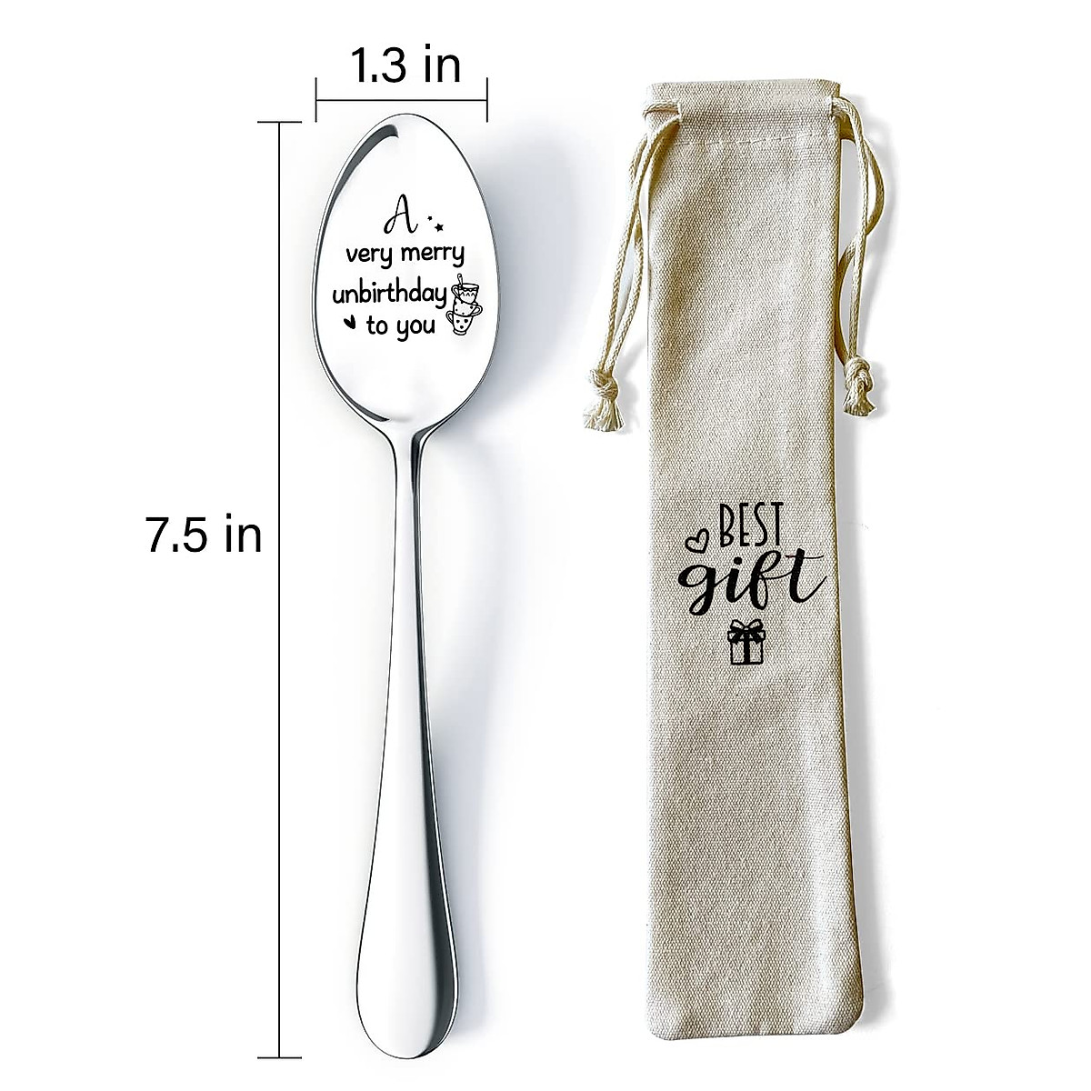 Ptzizi Funny Engraved Stainless Steel Gourmet Spoon, A very Merry Unbirthday to You Coffee Dessert Tea Spoon Gift for Women Silver 1.3x7