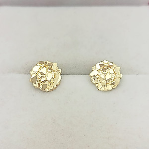 10K Yellow Gold Nugget Earrings Round Nugget 10 mm