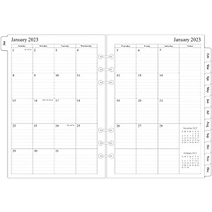 2023 Monthly Planner Refill for A5 Binder, Two Page Per Month, January 2023 - December 2023, 5.6"x8.3", 6-Hole Punched