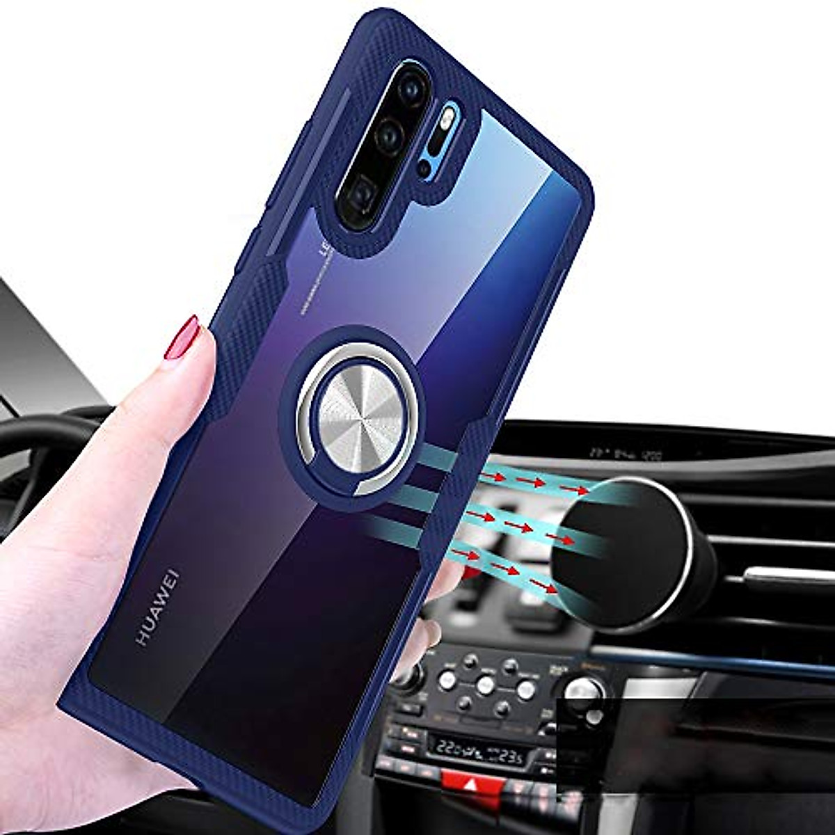 Phone Case for Huawei P30 Pro with Tempered Glass Screen Protector Clear Cover and Magnetic Stand Ring Holder Slim Hard Cell Accessories Full Body Boys Women Hawaii P30Pro P 30 Pro30 Cases Men Blue