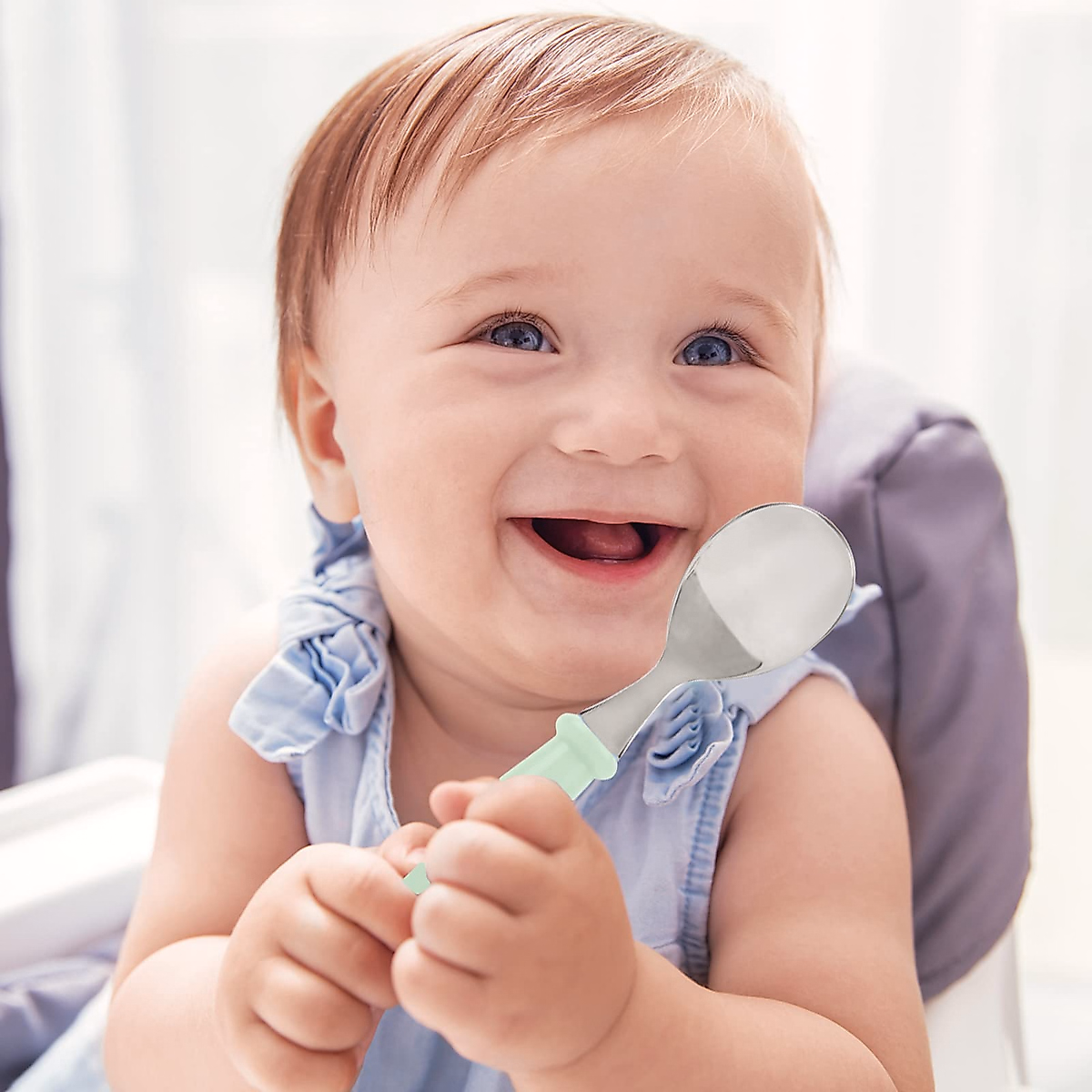 16 Pieces Toddler Fork and Spoon Silverware Set Stainless Steel Baby Utensils Round Handle & Tines for Safe Baby Toddler Self Feeding