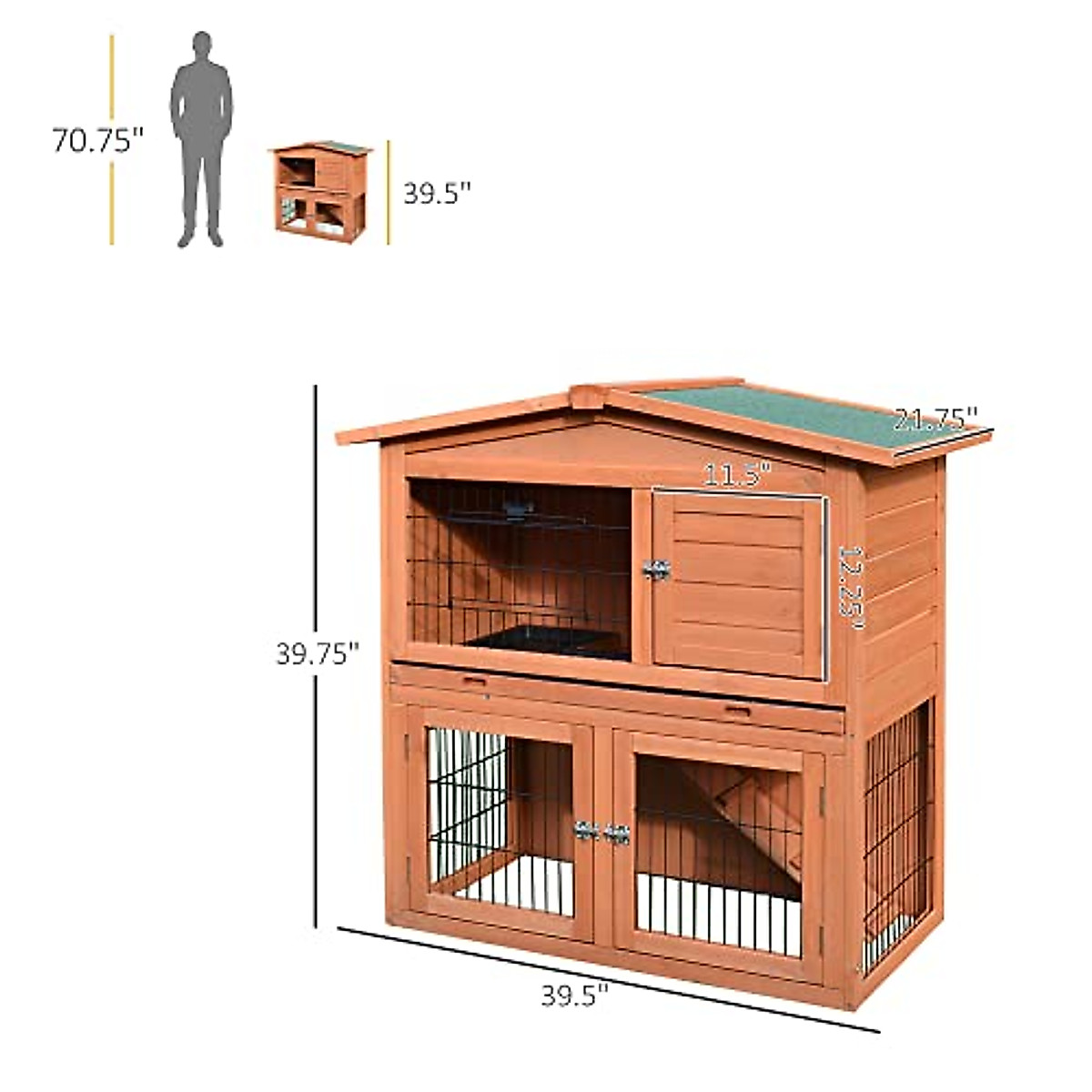 Pawhut 40" Wooden Rabbit Hutch Small Animal House Pet Cage