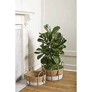 Mud Pie Hyacinth Round Handle Basket, Brown, 10" x 20" dia