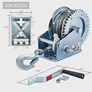 OPENROAD 1200lbs Hand Winch Boat Winch | Hand Crank Winch with 8m (26ft) Cable Manual Winches | Two-Way Adjustable Boat Trailer Winch | Corrosion Resistant Towing Winches (1200lbs)