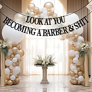 Jenrtvis Congrats Barber, Look at You Becoming a Barber & Shit Banner, Future Hair Stylist, Future Barber Banner, Cosmetology School Graduation Party Decoration Supplies Black Glitter