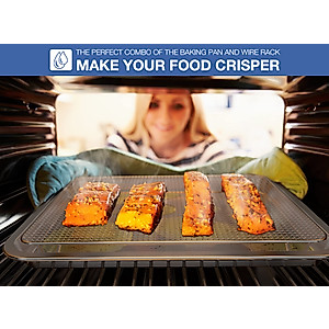 DOBADN Baking Sheet with Wire Rack, 15.35''x 11.5'' Stainless Steel Cooking Pan with Grease Mesh Strainer, Kitchen Bakeware for Smoker and Pellet Grills,Oven Safe