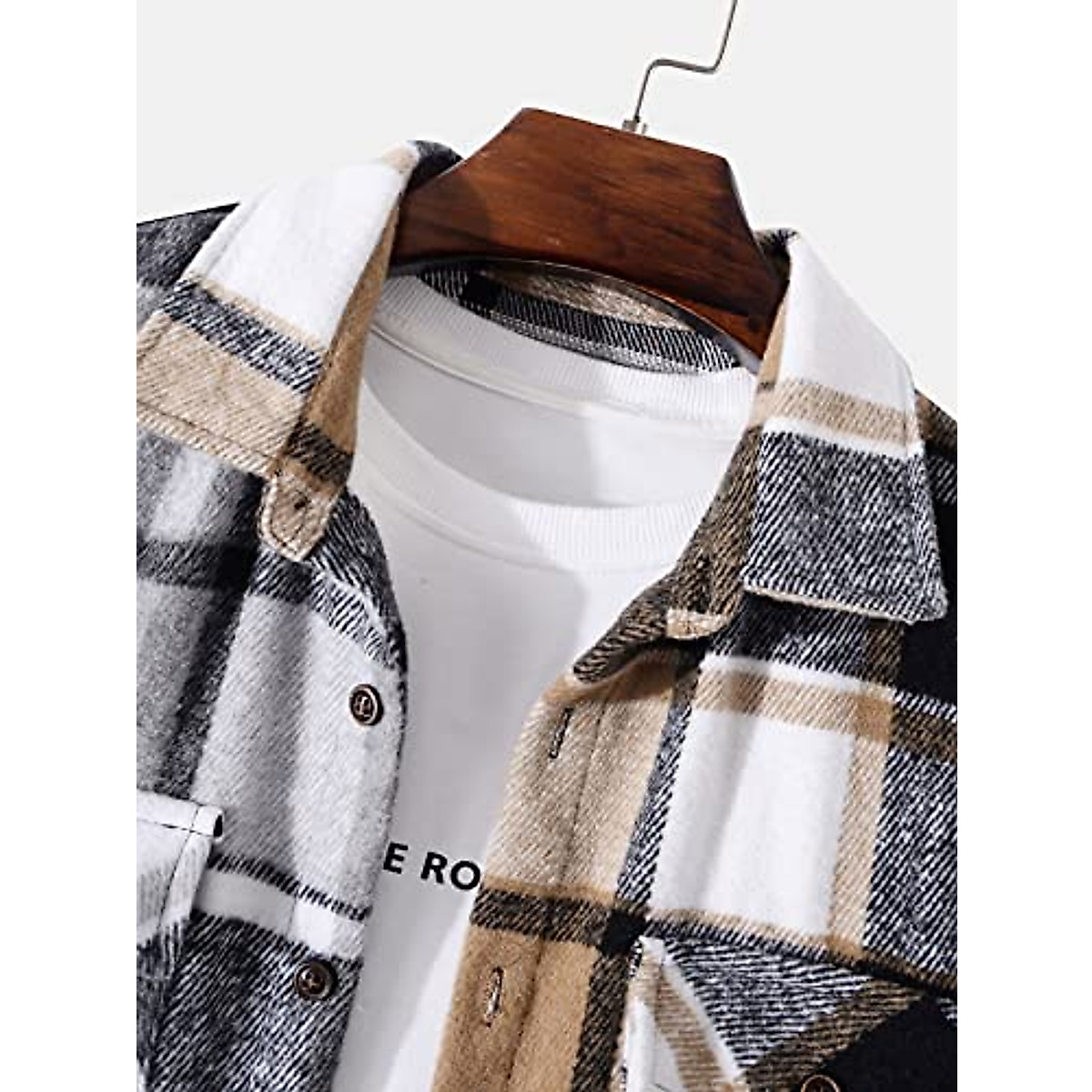 ZAFUL Classic Plaid Shirt for Men Plaid Print Flannel Shirt Gray L