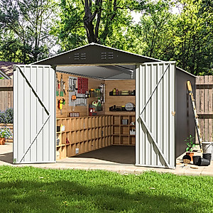 VIWAT 12x8 FT Outdoor Storage Shed, Large Garden Shed with Updated Frame Structure and Lockable Doors, Metal Tool Sheds for Backyard Garden Patio Lawn, Black