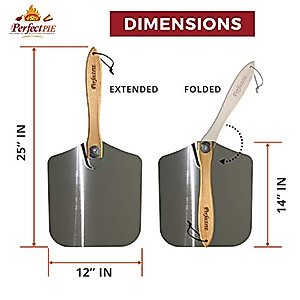 THE PERFECT PIE Premium Pizza Peel 12" x 14" Aluminum Pizza Paddle with Foldable Handle for Storage and 14” Rocker Cutter with Protective Cover. Gourmet Spatula and Cutter Set for Homemade Pizza.